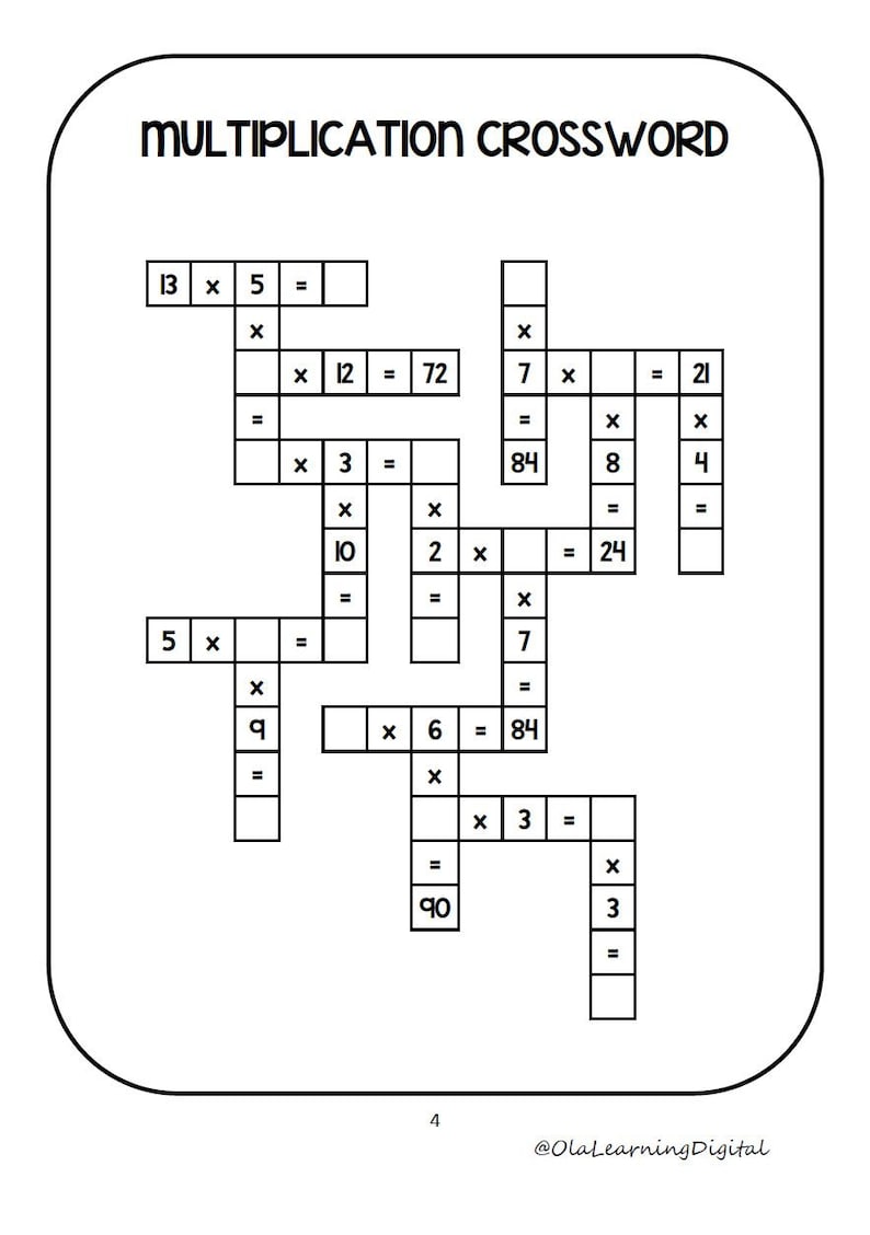 Multiplication Crossword Puzzle, Multiplying Practice Worksheet ...