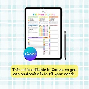 Kids Daily Responsibilities Chart, Weekly Organization Sheet, Editable ...