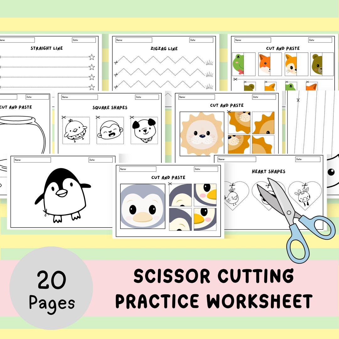 Scissor Skill Cutting Practice Worksheet for Preschool, Toddler Cut ...