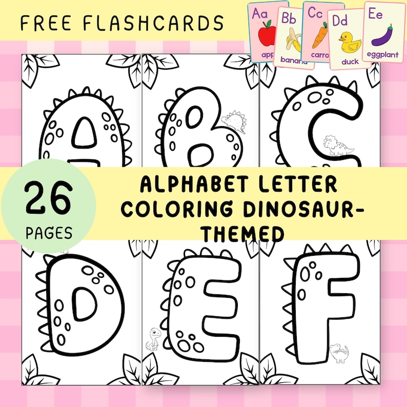 Alphabet Letter Coloring Dinosaur Themed, ABC Coloring Worksheet, Cute ...