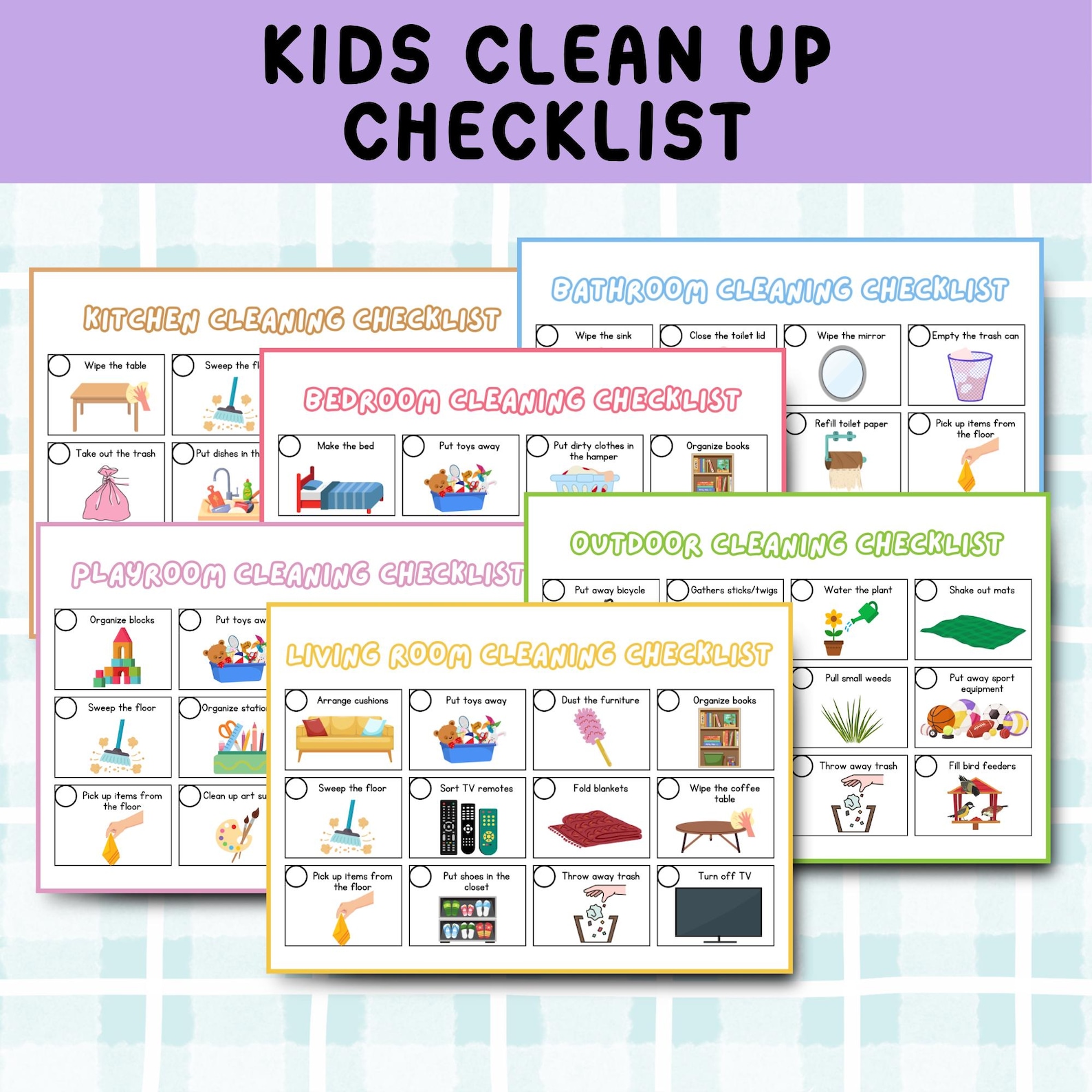 Kids Clean up Checklist, Daily Chore Checklist for Toddlers, Kids ...