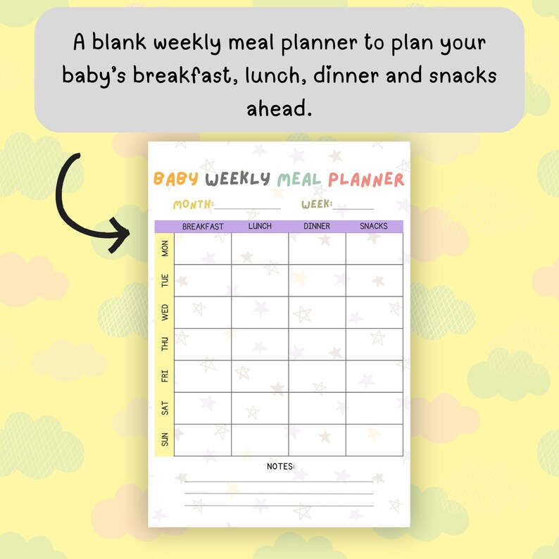 Baby Food Tracker Printable, Baby First 100 Food Checklist, Daily Meal ...