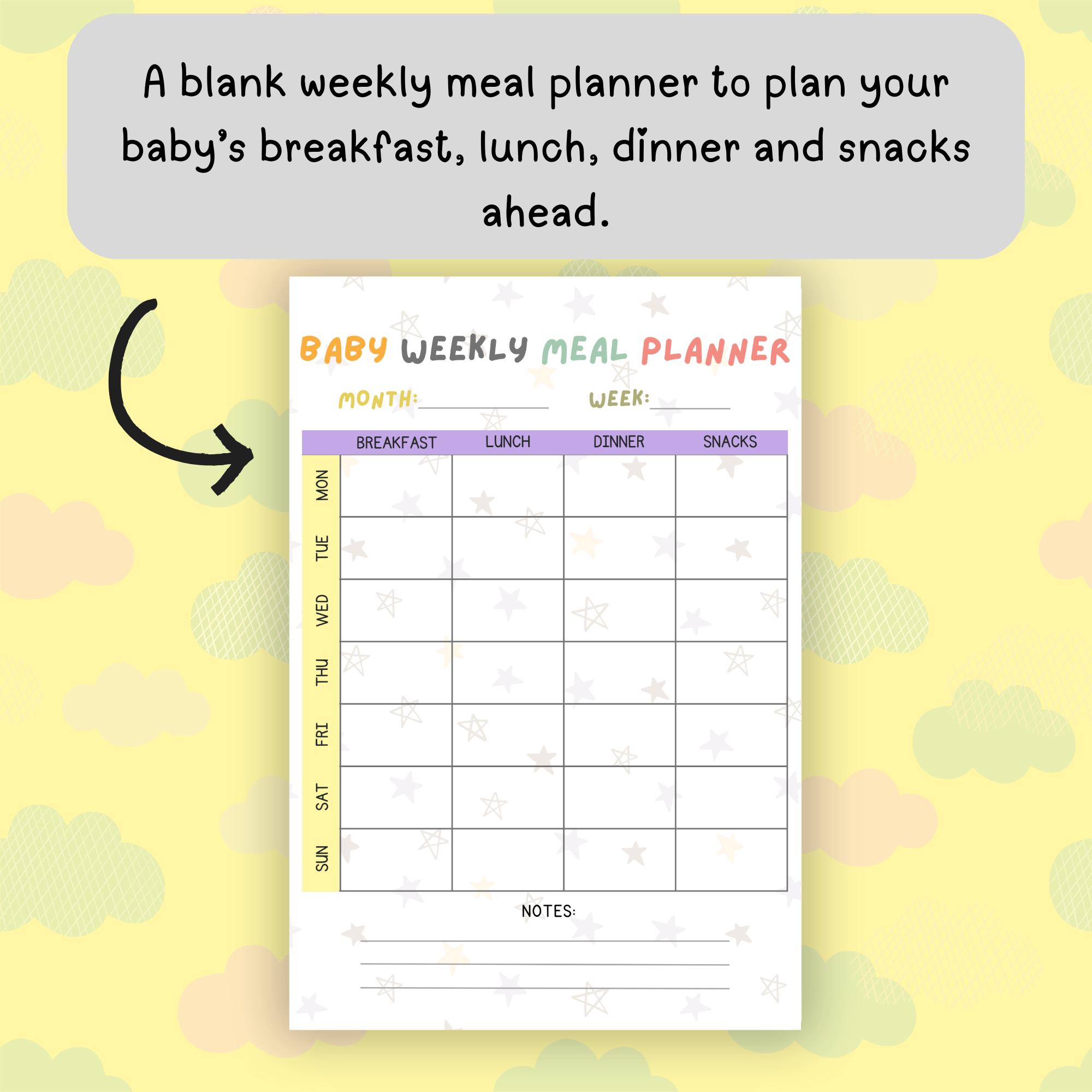 Baby Food Tracker Printable, Baby First 100 Food Checklist, Daily Meal ...