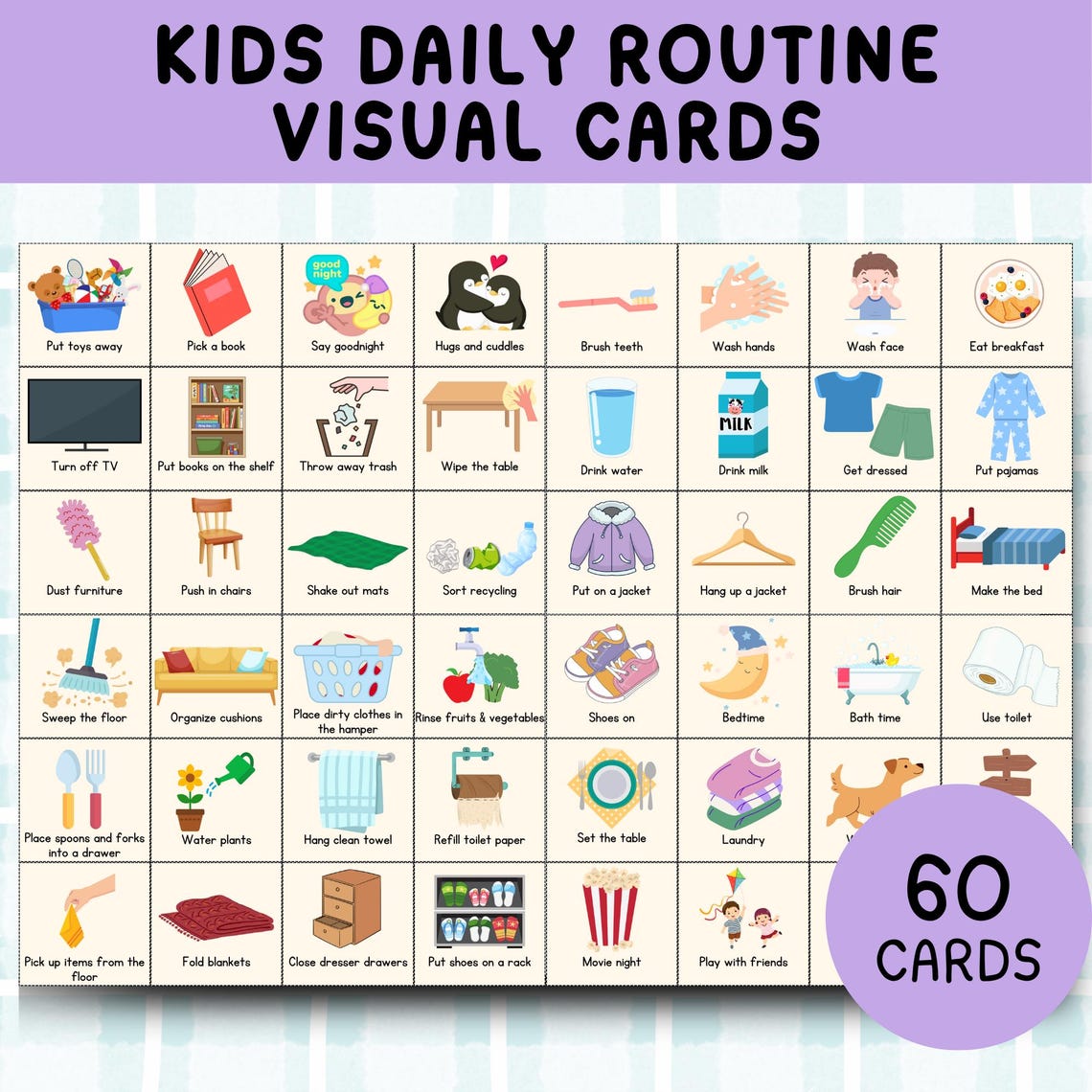 Kids Visual Chore Cards, Daily Routine Cards for Toddlers, Printable ...