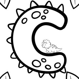 Alphabet Letter Coloring Dinosaur Themed, ABC Coloring Worksheet, Cute ...