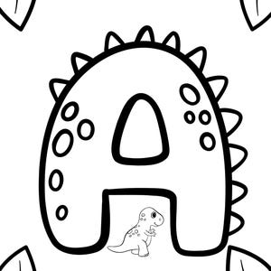 Alphabet Letter Coloring Dinosaur Themed, ABC Coloring Worksheet, Cute ...