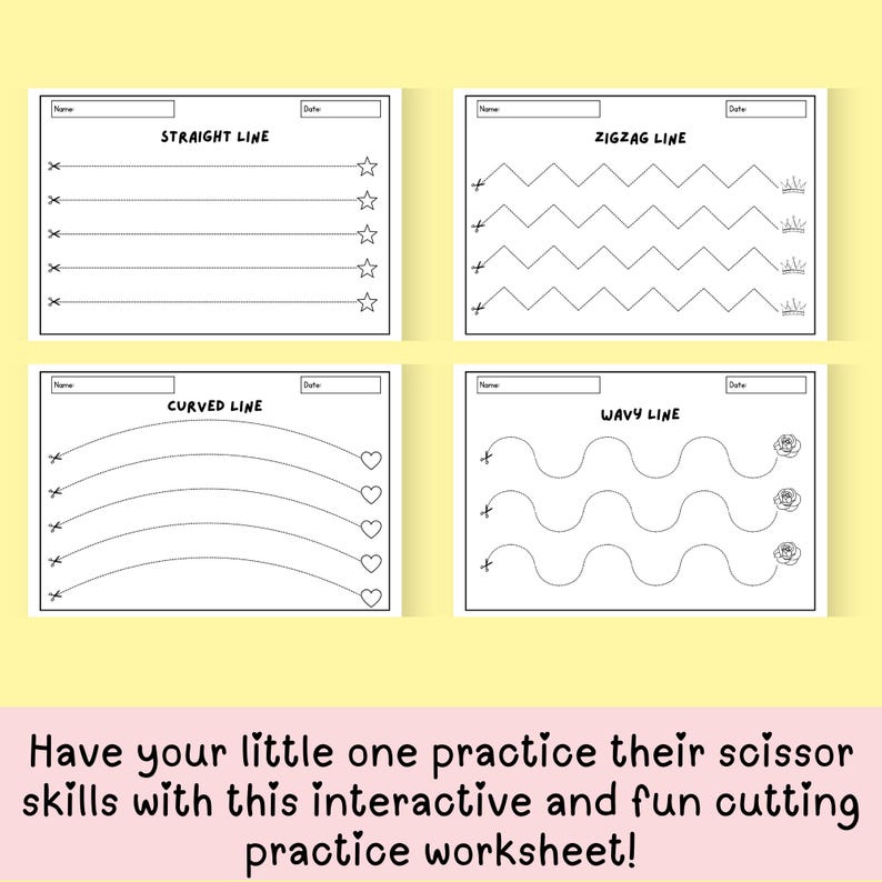 Scissor Skill Cutting Practice Worksheet for Preschool, Toddler Cut ...