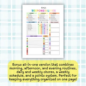 Kids Daily Responsibilities Chart, Weekly Organization Sheet, Editable ...