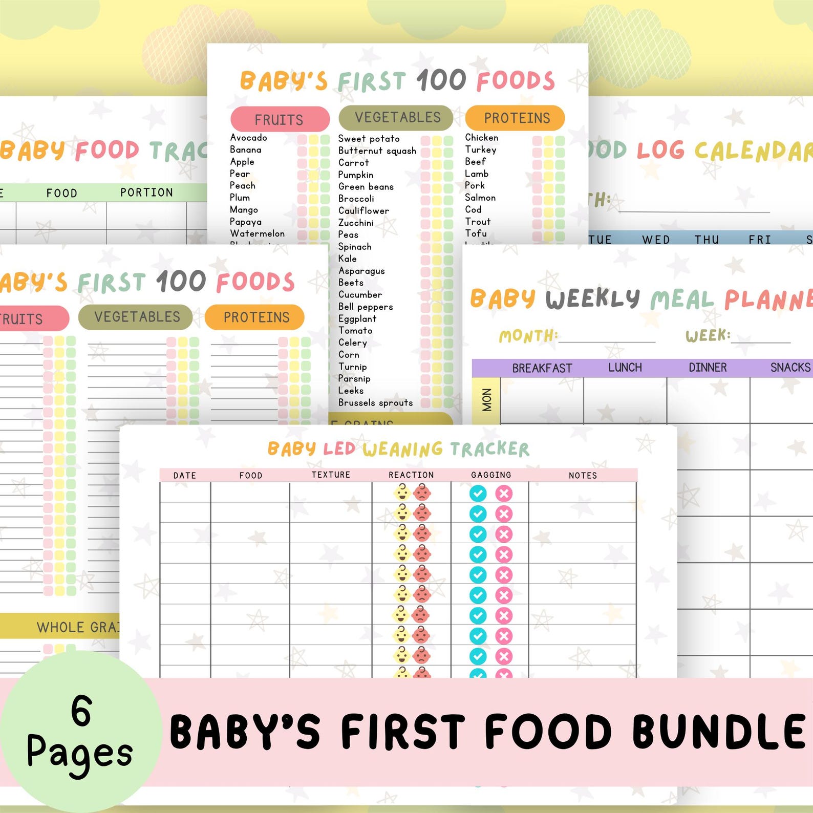 Baby Food Tracker Printable, Baby First 100 Food Checklist, Daily Meal ...