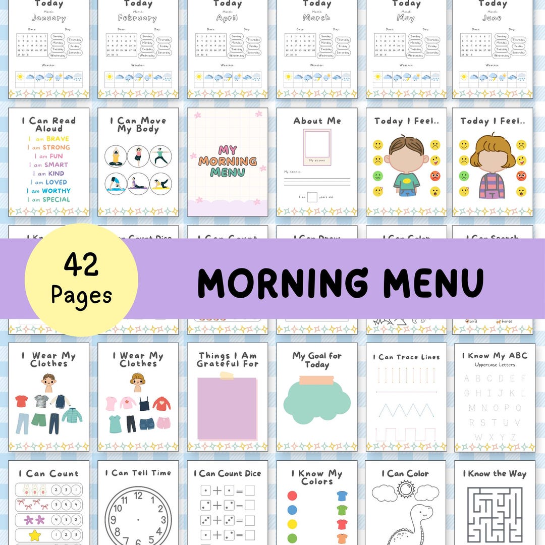 Kids Morning Menu Preschool Homeschool Morning Menu Printable Toddler ...