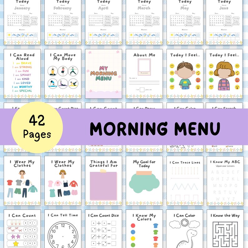 Kids Morning Menu Preschool Homeschool Morning Menu Printable Toddler ...