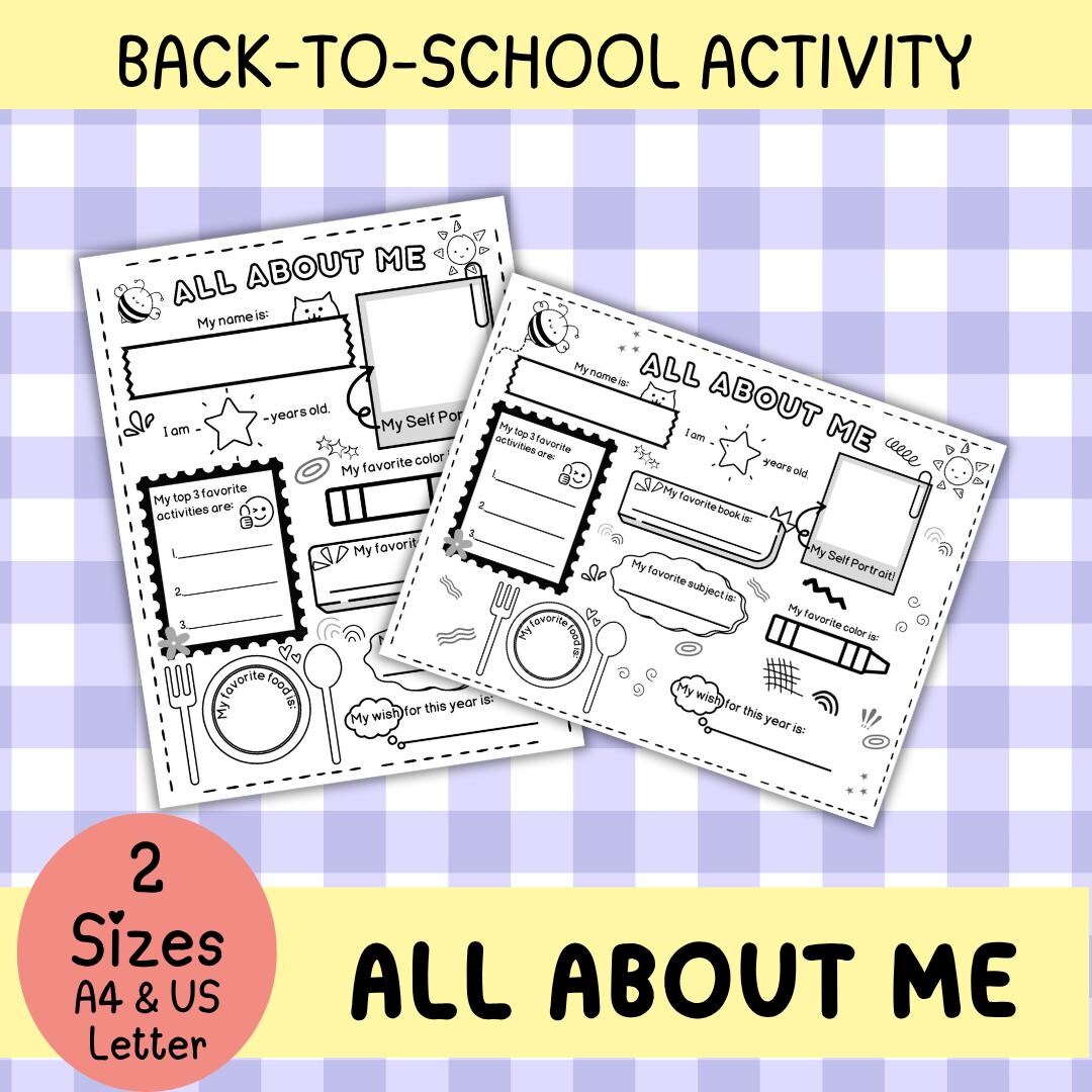 All About Me Printable Worksheet for First Day of School, Back to ...