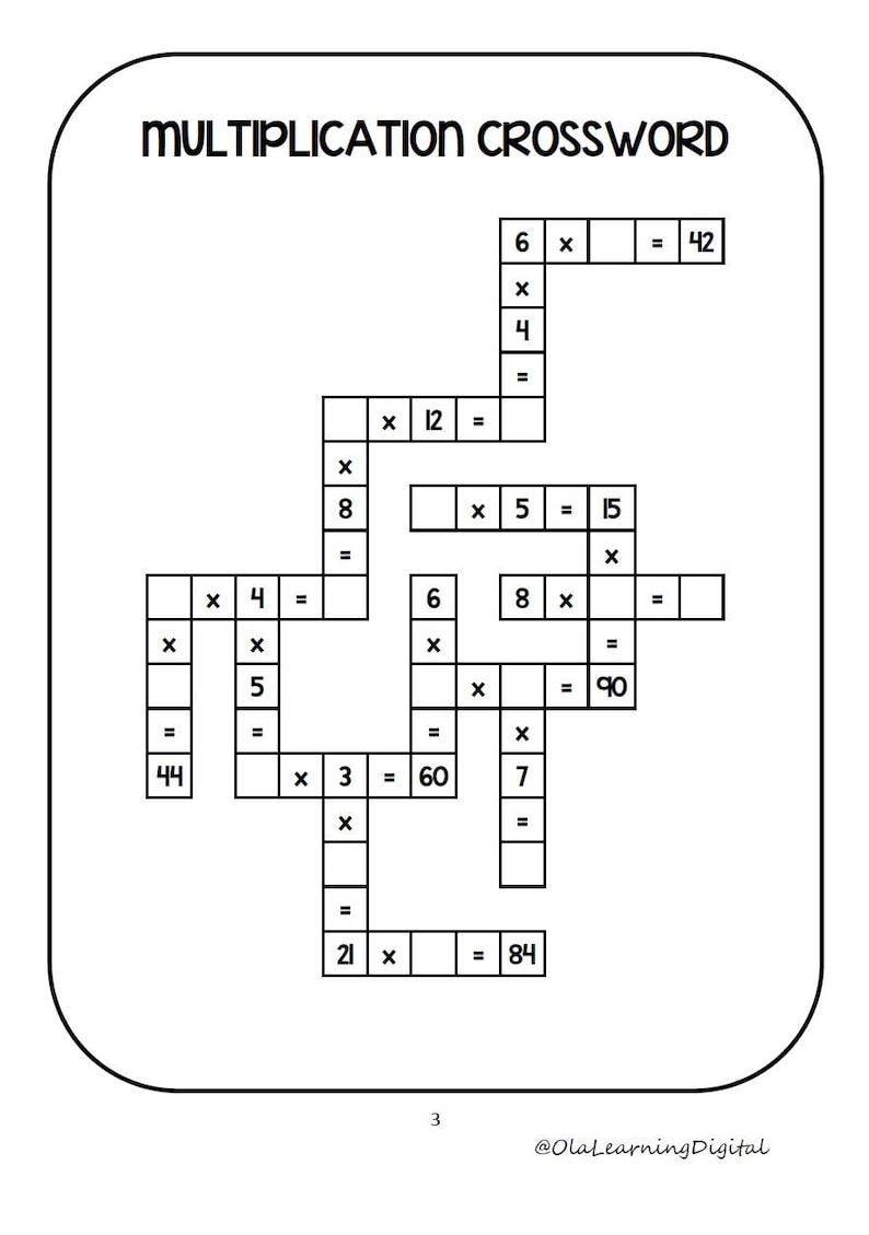 Multiplication Crossword Puzzle, Multiplying Practice Worksheet ...