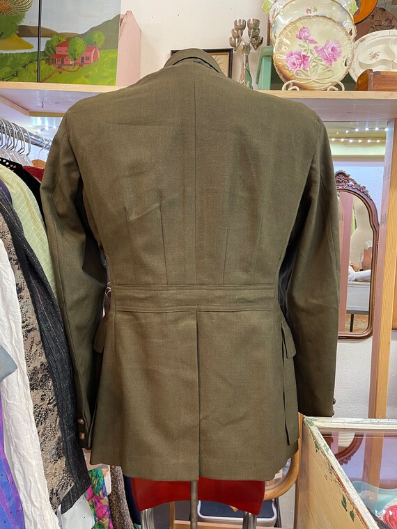 1930’s belt back jacket green brown military 44 chest - Gem