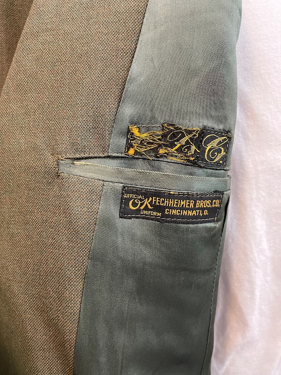 1930’s belt back jacket green brown military 44 chest - Gem