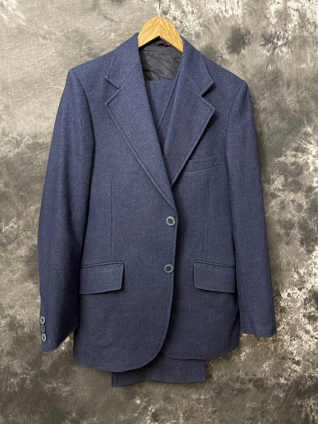 Vintage 1970's Blue Wool Flannel 3 Piece Suit Large - Etsy
