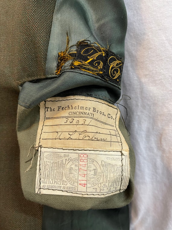 1930’s belt back jacket green brown military 44 chest - Gem