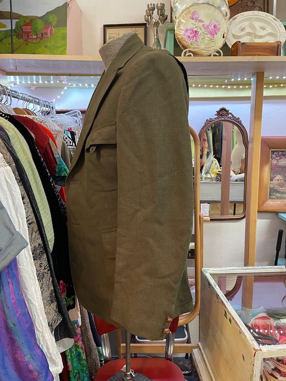 1930’s belt back jacket green brown military 44 chest - Gem