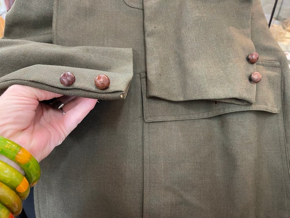 1930’s belt back jacket green brown military 44 chest - Gem