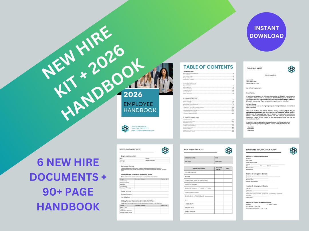 New Hire Kit WITH 2026 Employee Handbook // New Hire / Job Offer ...