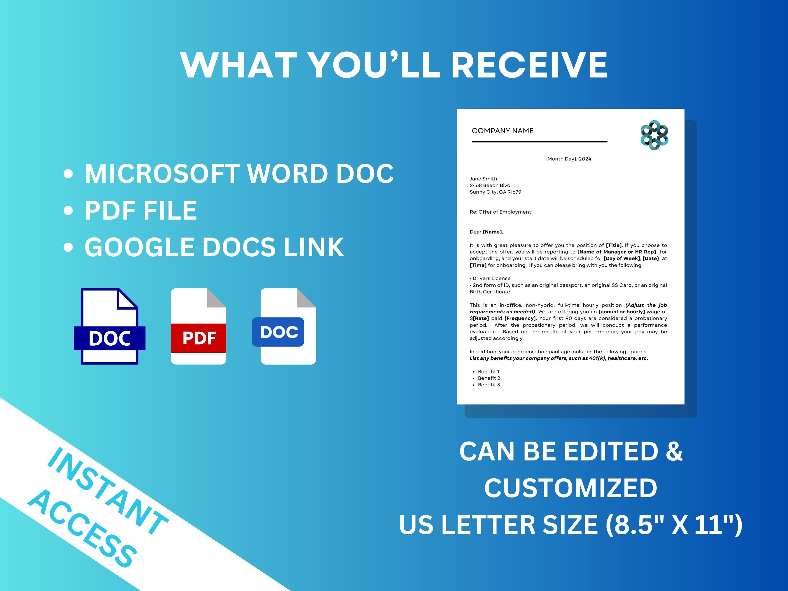 OFFER OF EMPLOYMENT // Offer Letter / New Job Offer Template / New Hire ...
