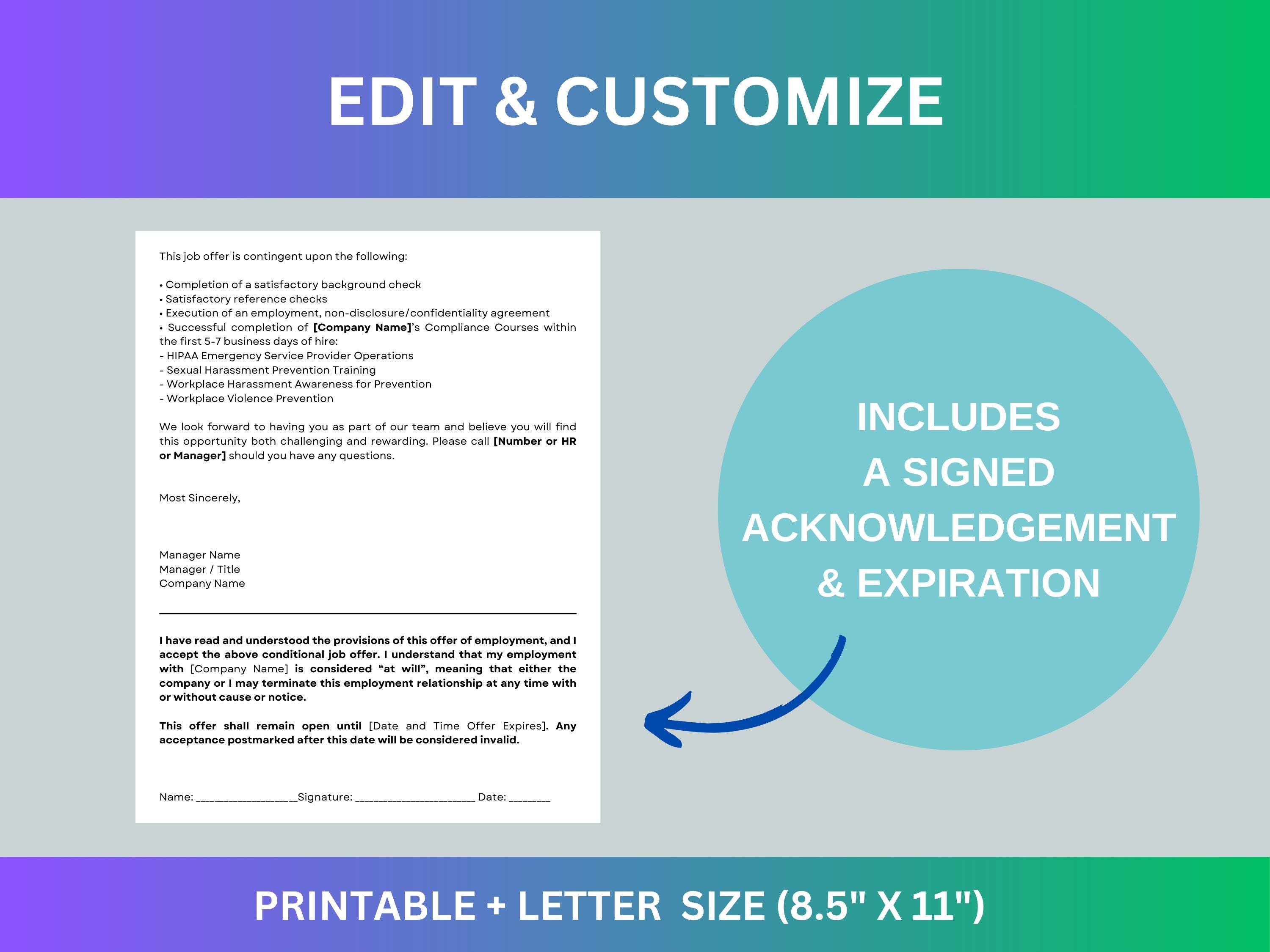 OFFER OF EMPLOYMENT // Offer Letter / New Job Offer Template / New Hire ...