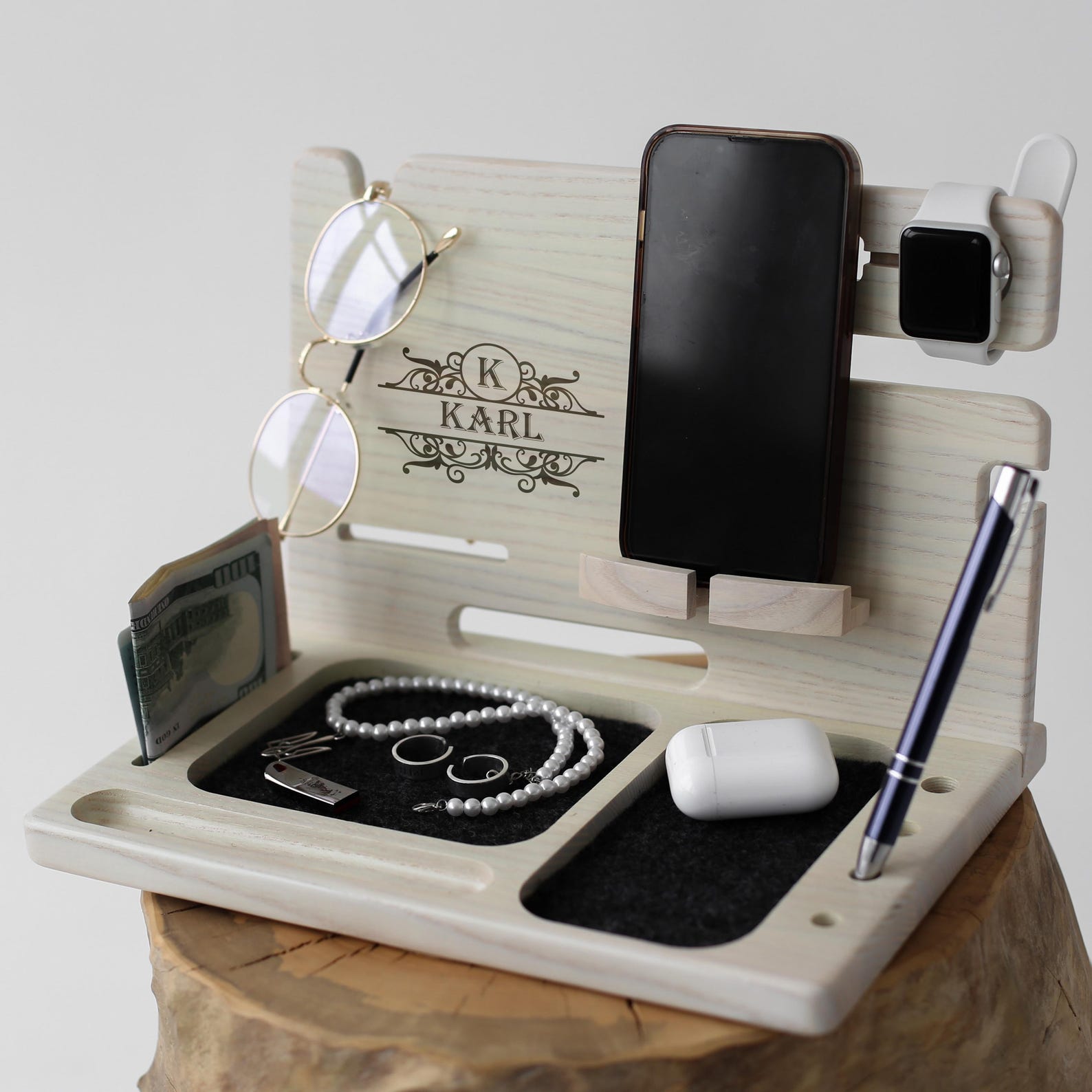 Personalized Dock Station, Wood Docking Station, Wooden Charging ...