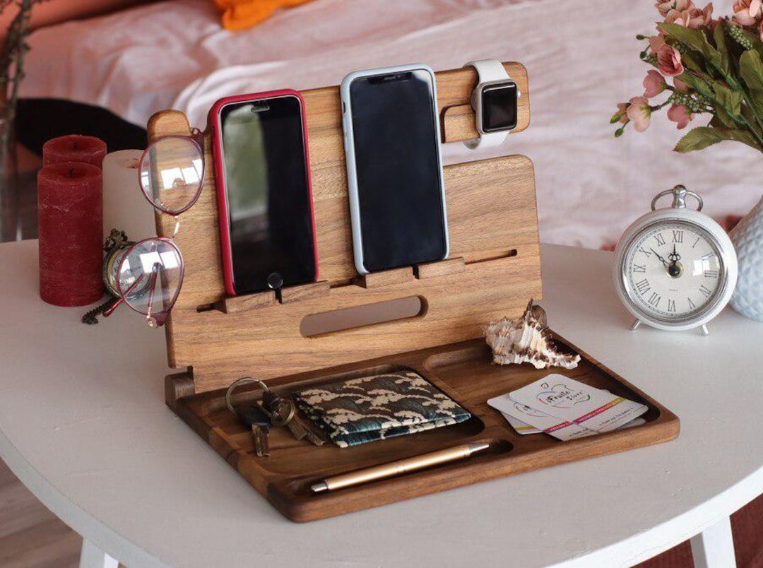 Personalized Walnut Wood Dock Station,docking Station Men, Nightstand ...