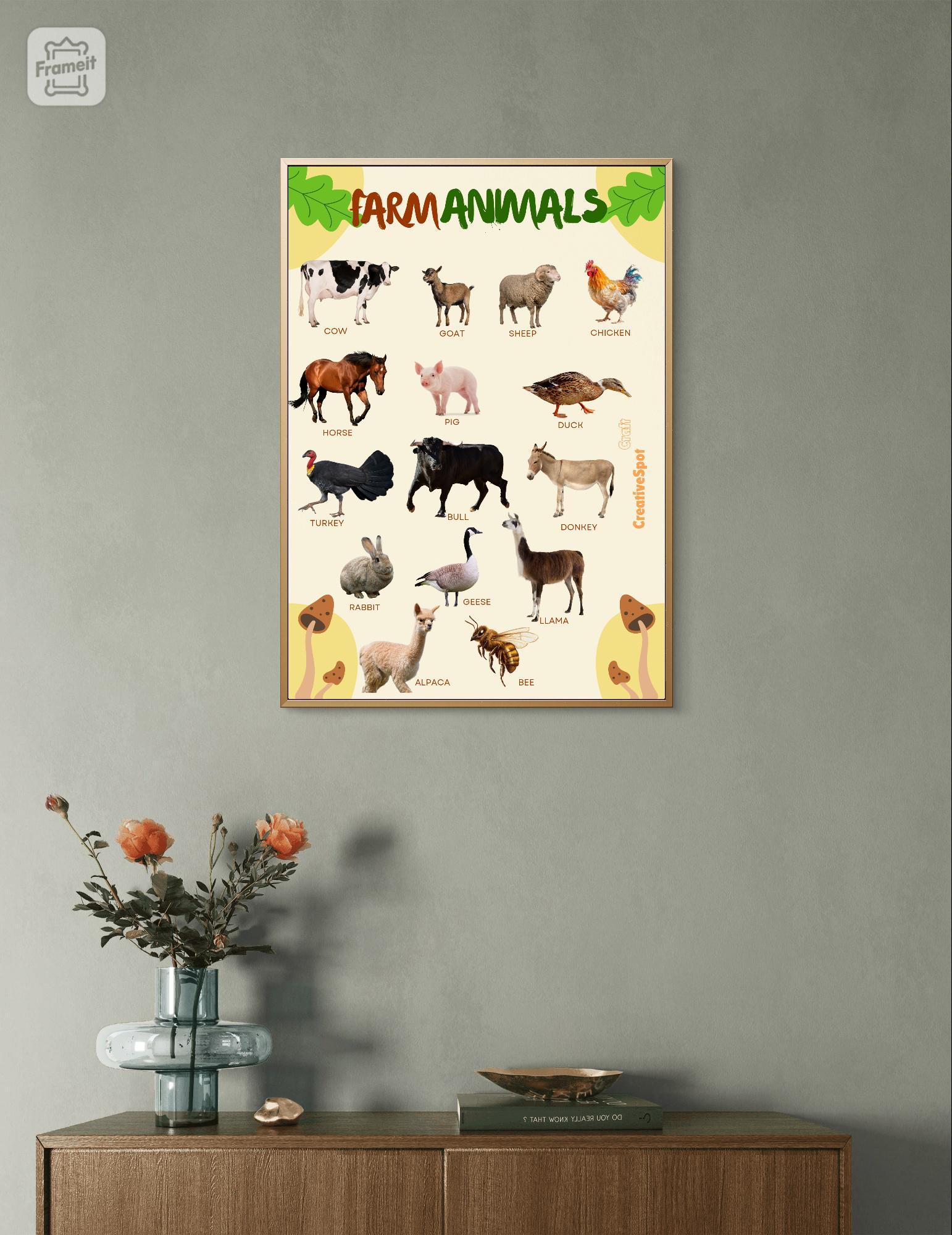 Farm Animals Poster and Flashcards. Montessori. Printable Poster for ...