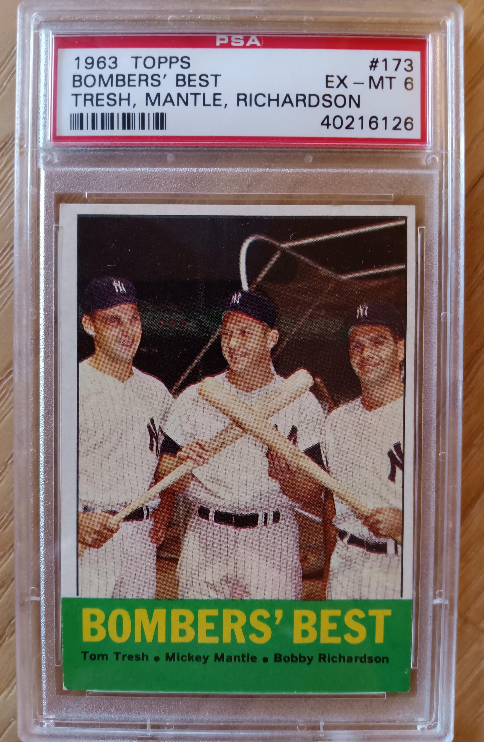 1963 Topps PSA 6 Bombers' Best Mantle Tresh and Richardson Baseball ...