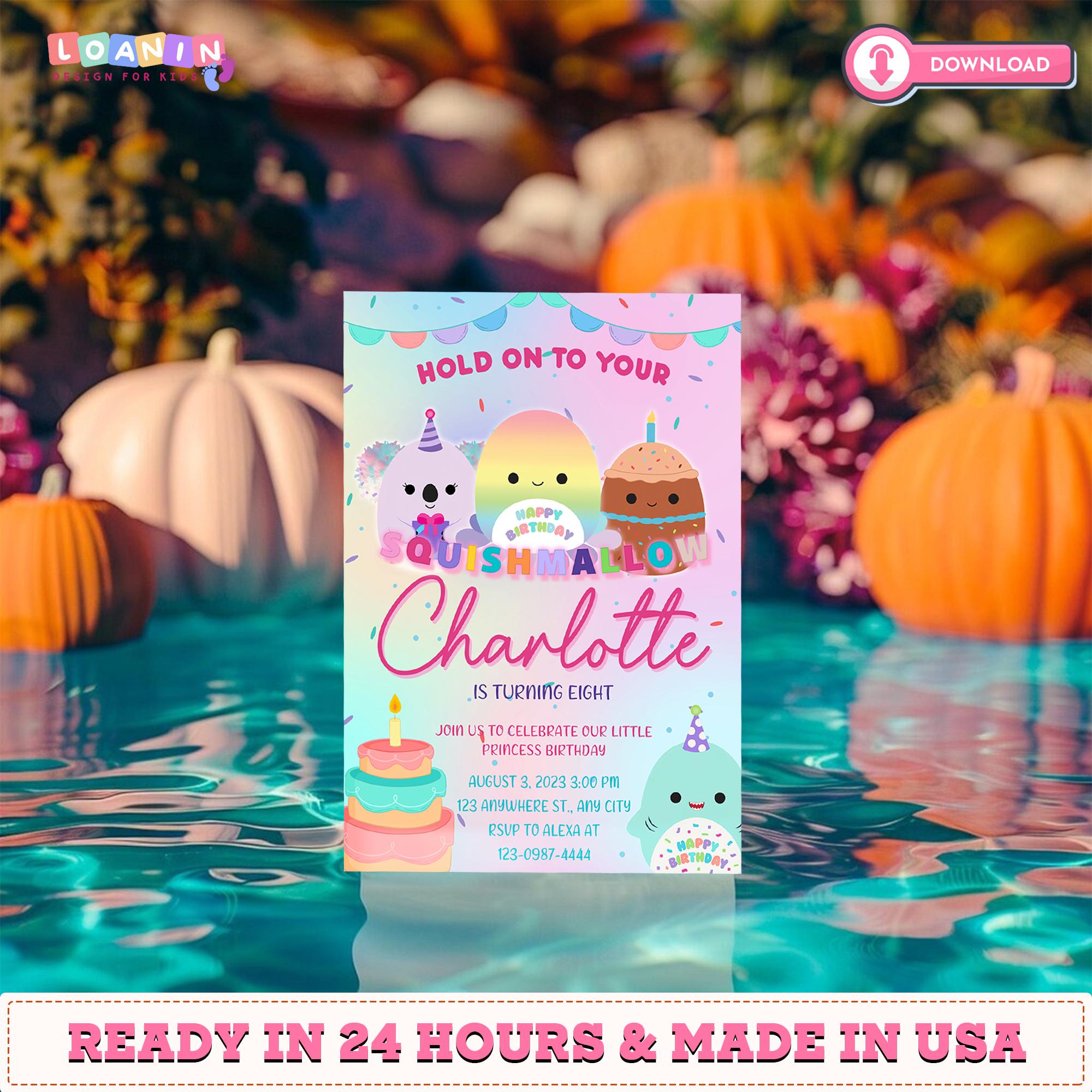 Printable Squishmallow Invitation, Squishmallow Birthday Digital File ...