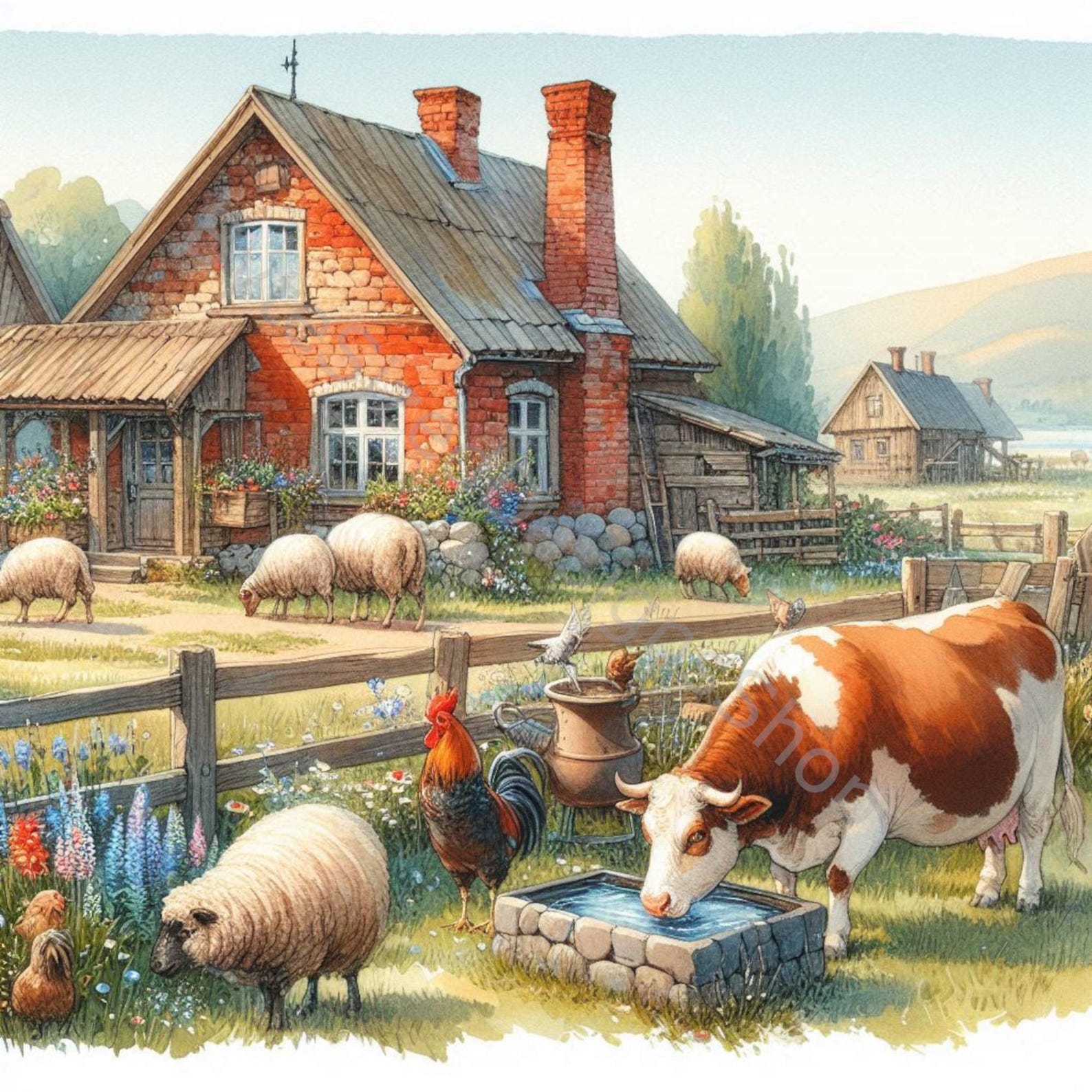 Watercolor Farm Clip Art Set: Countryside Scenes (digital Download) - Etsy
