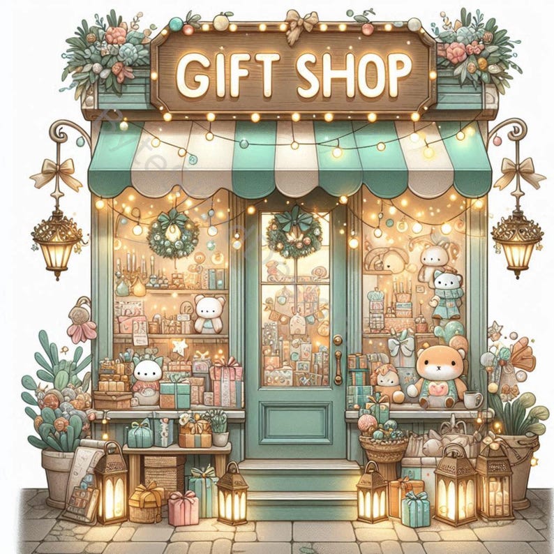 Gift Shop Clip Art Set 10 High Res Watercolor Jpgs for Junk Journaling ...