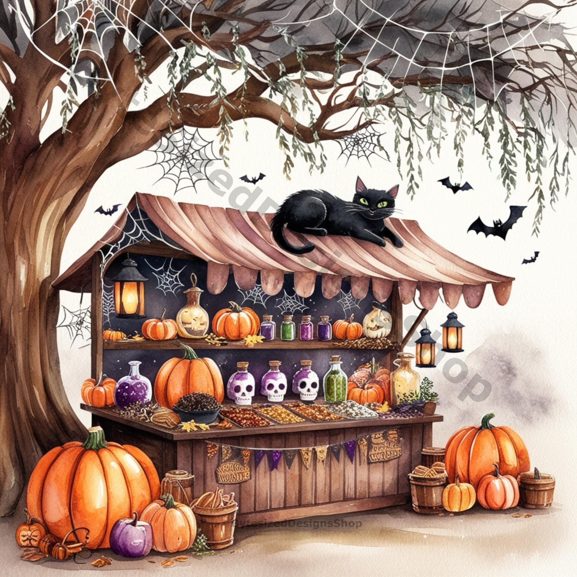 Whimsical Halloween Clipart Collection 10 High Res Watercolor Jpgs Junk ...
