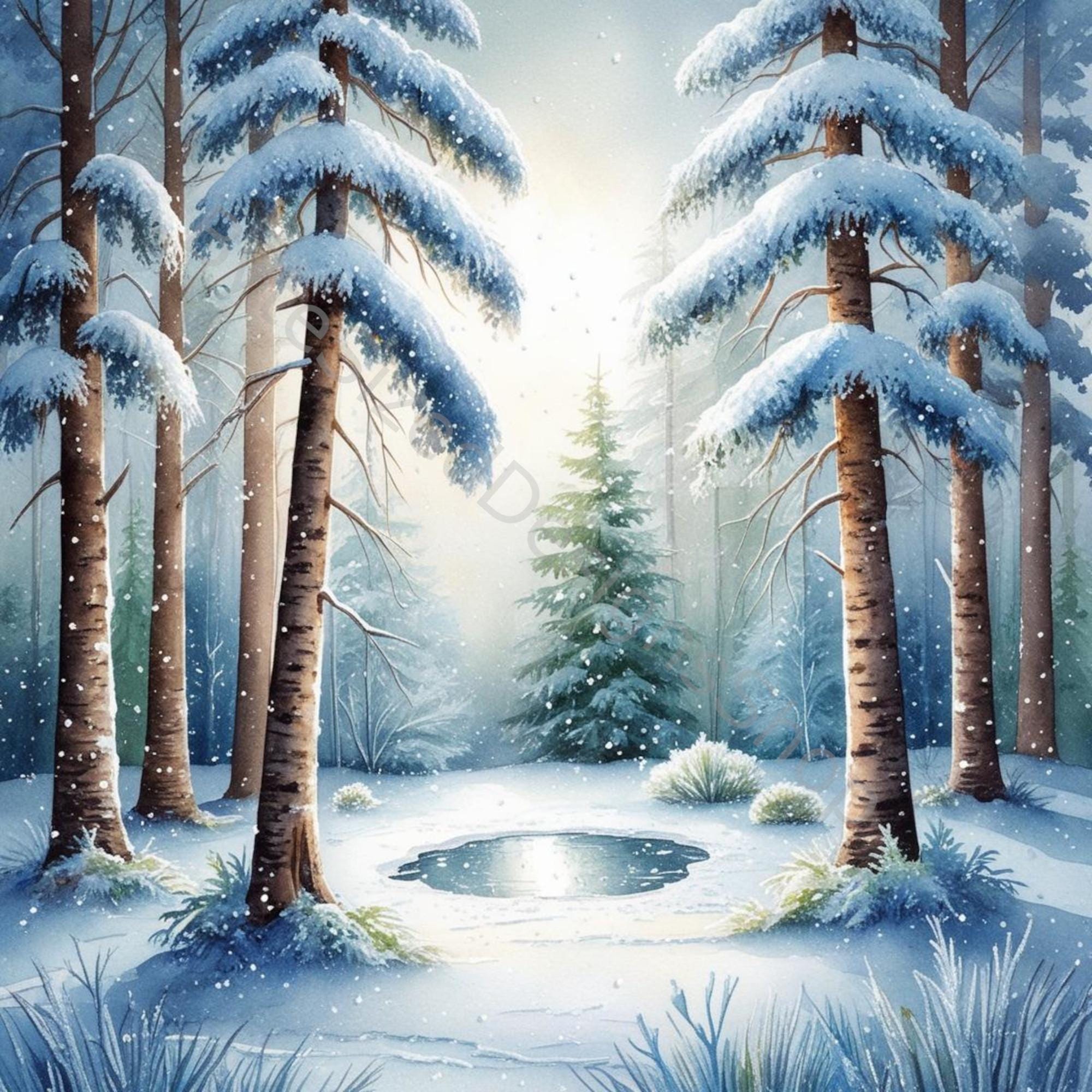 Magical Winter Forest Clip Art Set 10 High Res Watercolor Jpgs for Junk ...