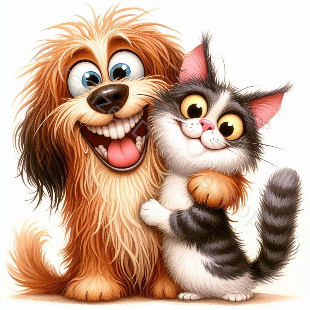 Quirky Dog and Cat Watercolor Clip Art: High-res Jpgs (digital Download ...