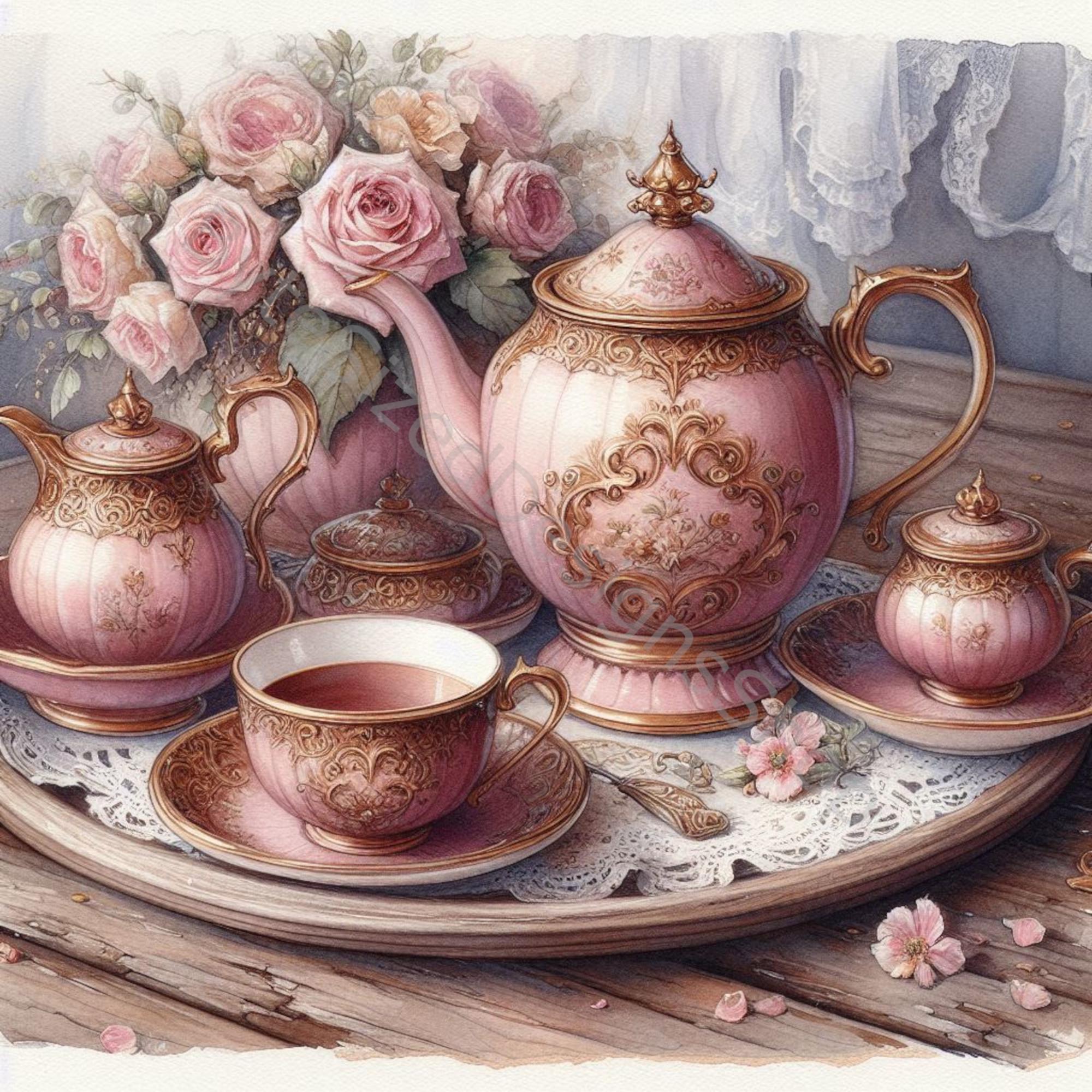 Victorian Shabby Chic Tea Set Clip Art Set 10 High Res Watercolor Jpgs ...