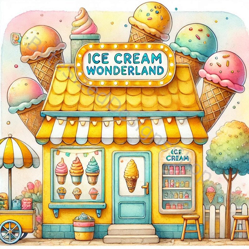 Ice Cream Shop Clip Art Set 10 High Res Watercolor Jpgs for Junk ...