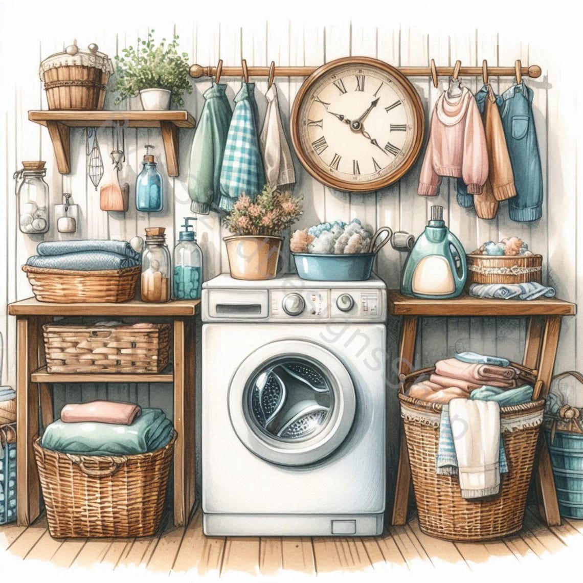 Laundry Room Watercolor Clip Art: High-res Jpgs (digital Download) - Etsy