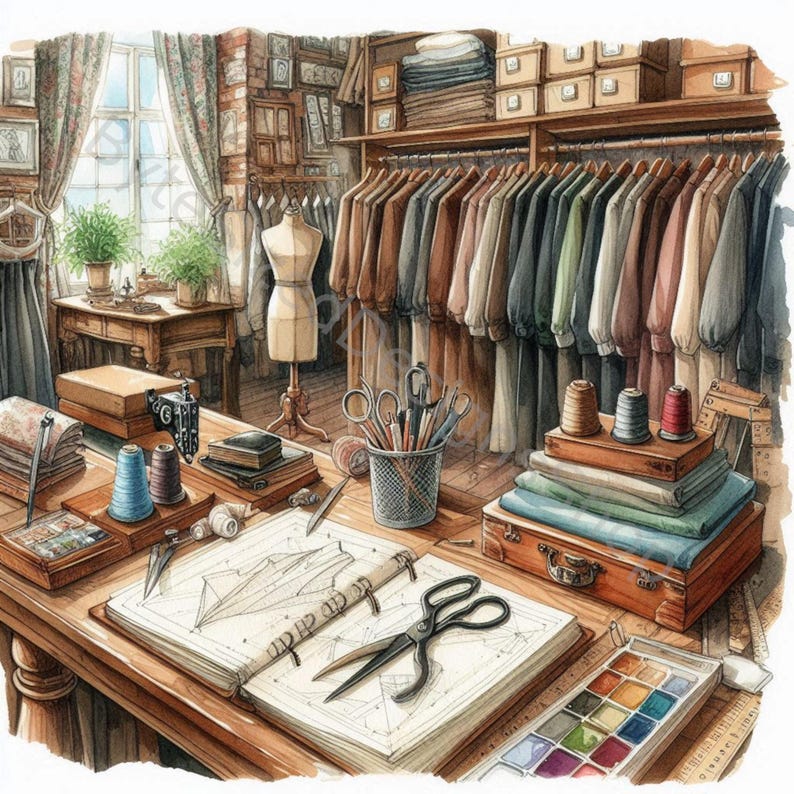 Tailor Room Clip Art: Vintage Watercolor Images (digital Download) - Etsy