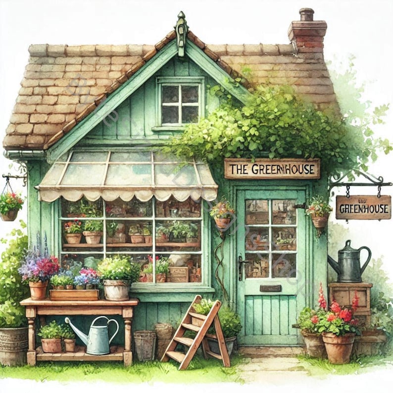 Watercolor Garden Shop Clip Art: High-res Jpgs (digital Download) - Etsy UK