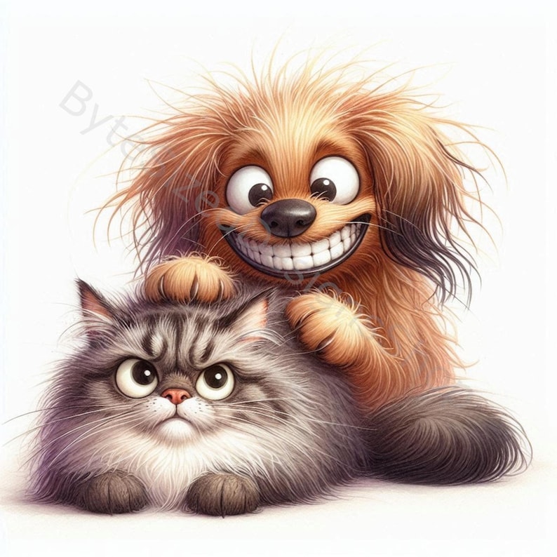 Imágenes prediseñadas de acuarela de un perro y un gato peculiares: JPG ...