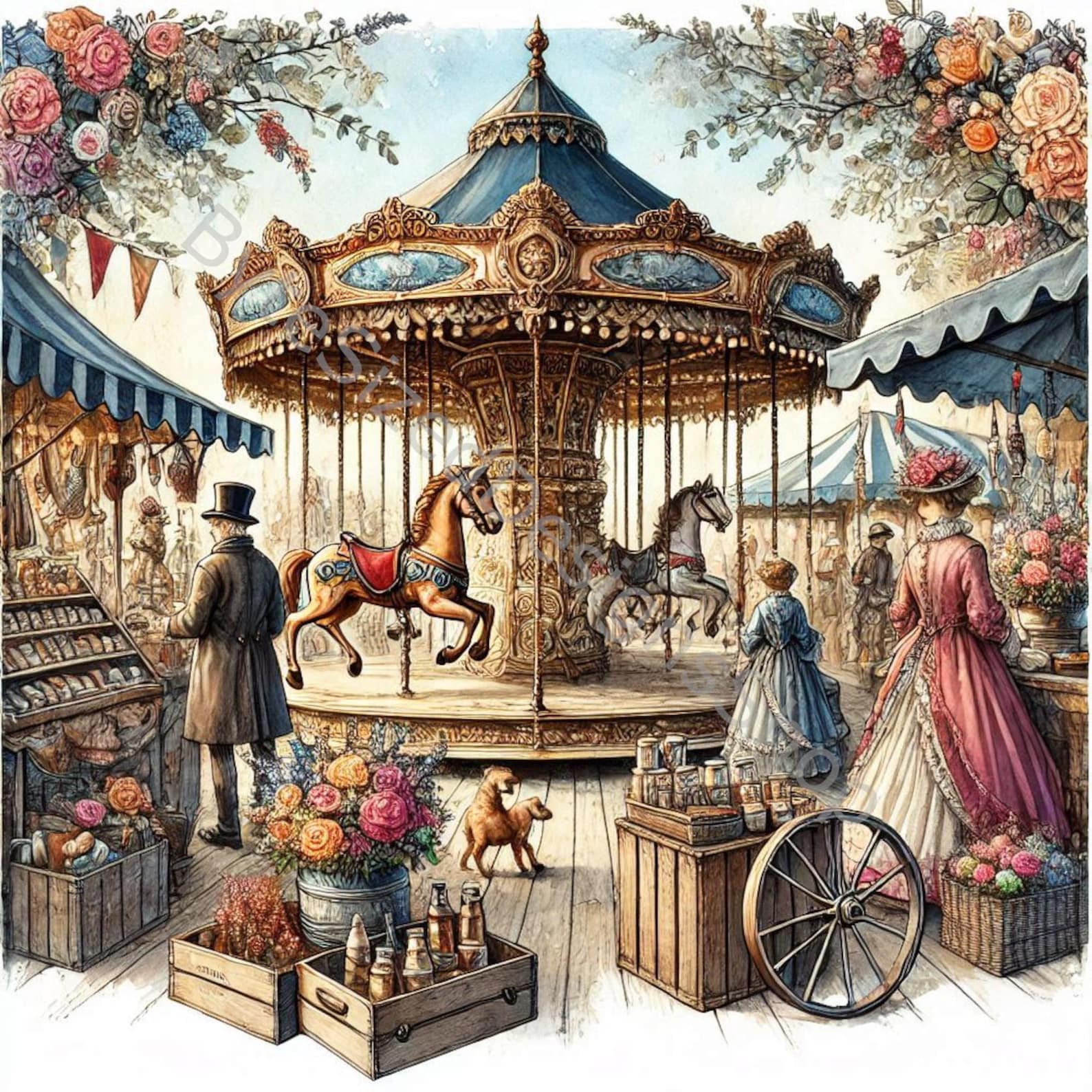 Victorian Market Day Watercolor Clipart: High-res Jpgs (digital ...