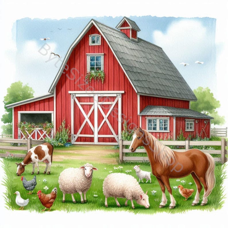 Red Barn Watercolor Clipart Set: High-res Jpgs (digital Download) - Etsy