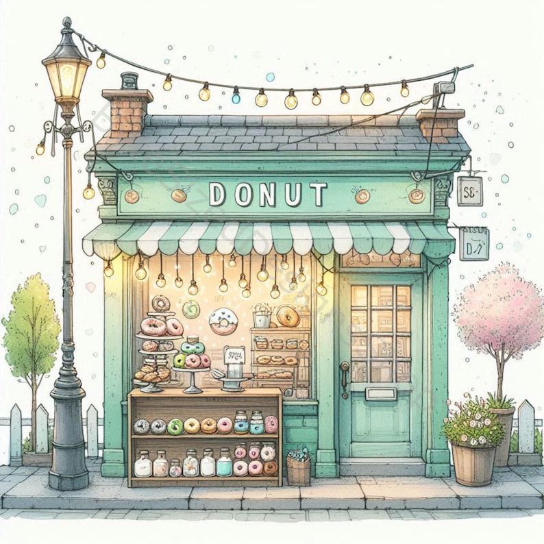 Donut Shop Clip Art Set 10 High Res Watercolor Jpgs for Junk Journaling ...