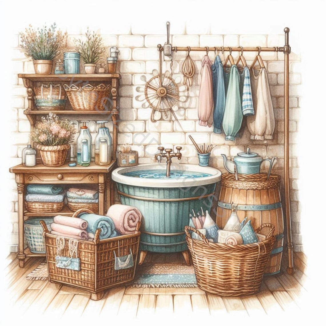 Laundry Room Watercolor Clip Art: High-res Jpgs (digital Download) - Etsy