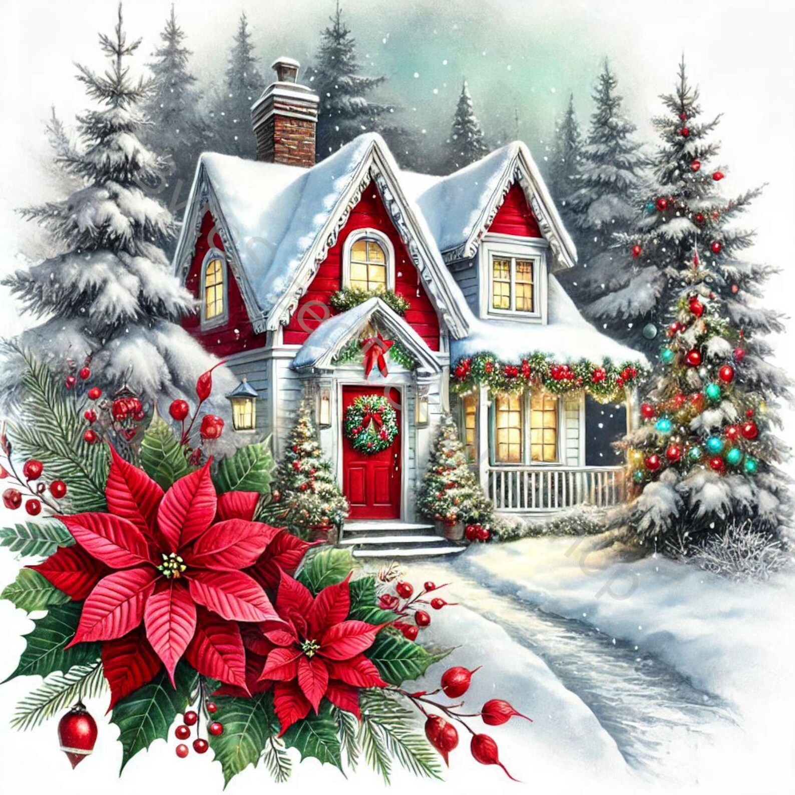 Christmas House Clip Art Set 10 High Res Watercolor Jpgs for Junk ...