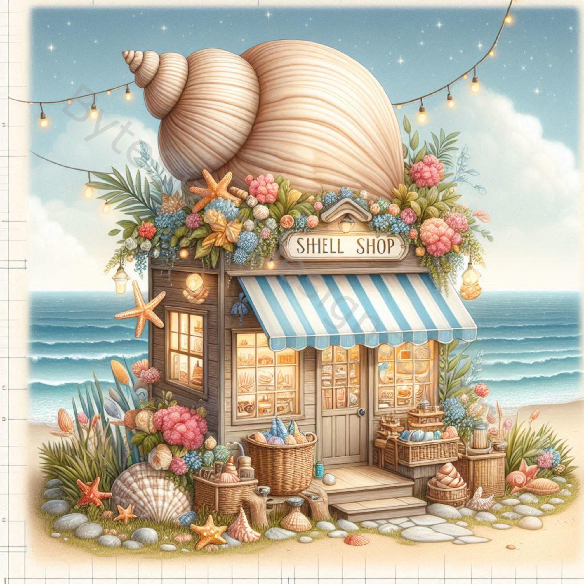 Shell Shop Clip Art Set 10 High Res Watercolor Jpgs for Junk Journaling ...