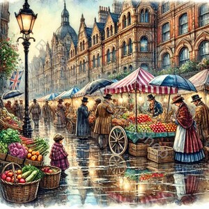 Victorian Market Day Watercolor Clipart: High-res Jpgs (digital ...