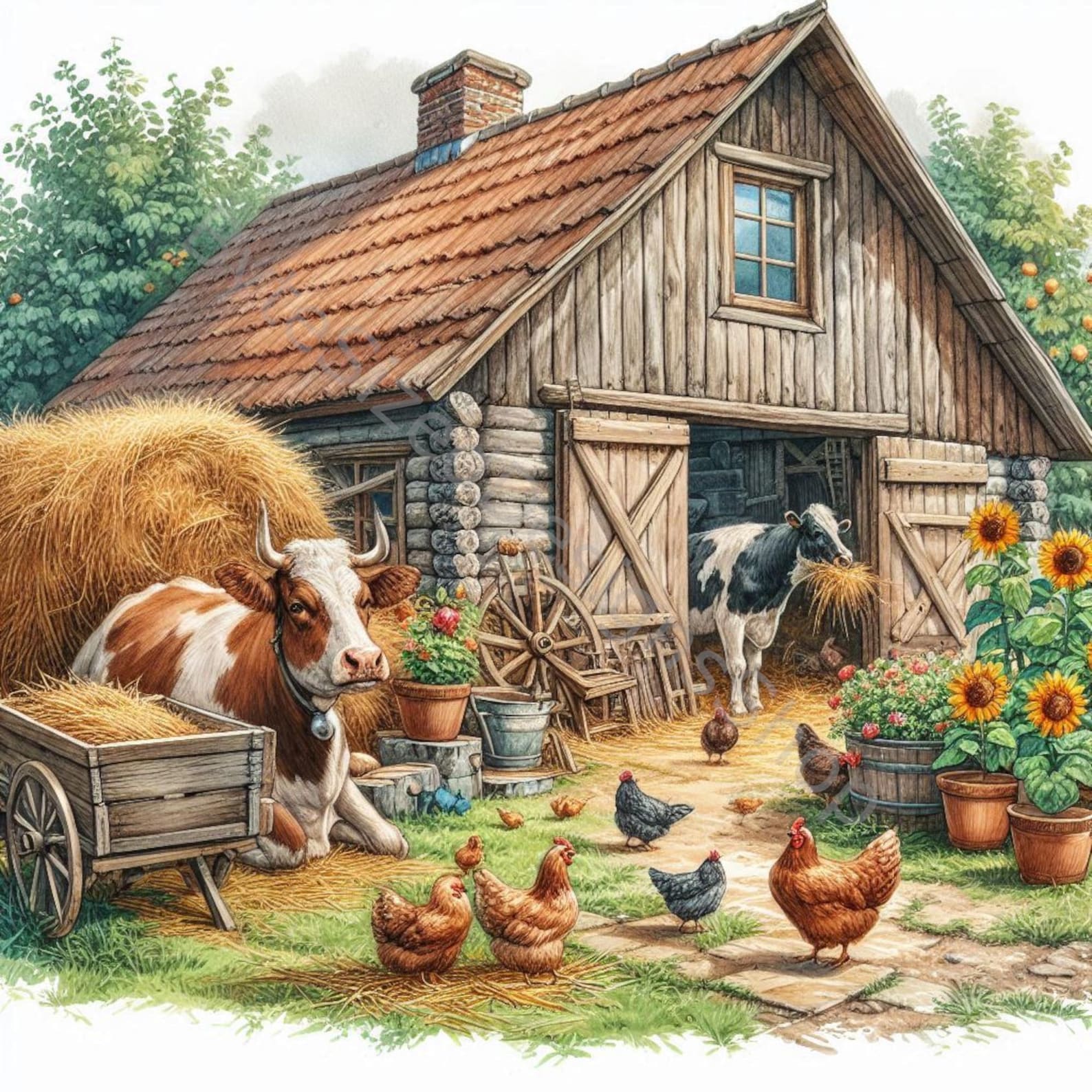 Watercolor Farm Clip Art Set: Countryside Scenes (digital Download) - Etsy